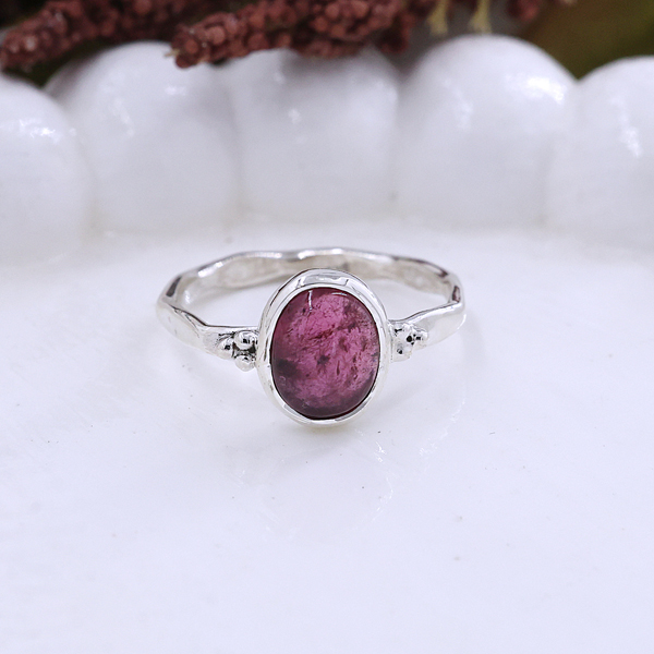 Genuine Pink Tourmaline Oval Shaped Ring 925 Sterling Silver Handmade ...