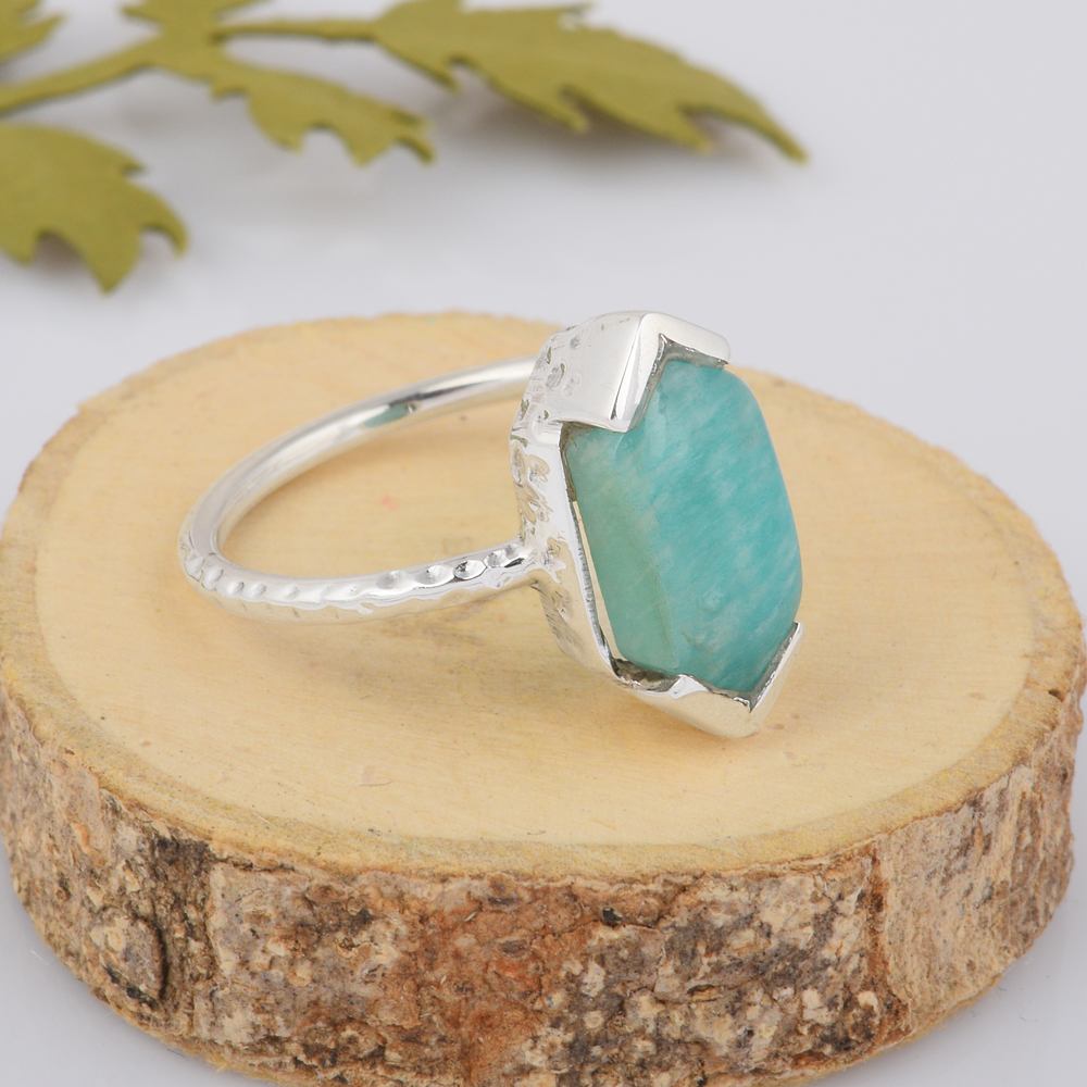 925 Sterling silver Amazonite Handmade ring | Akrati Jewels Inc